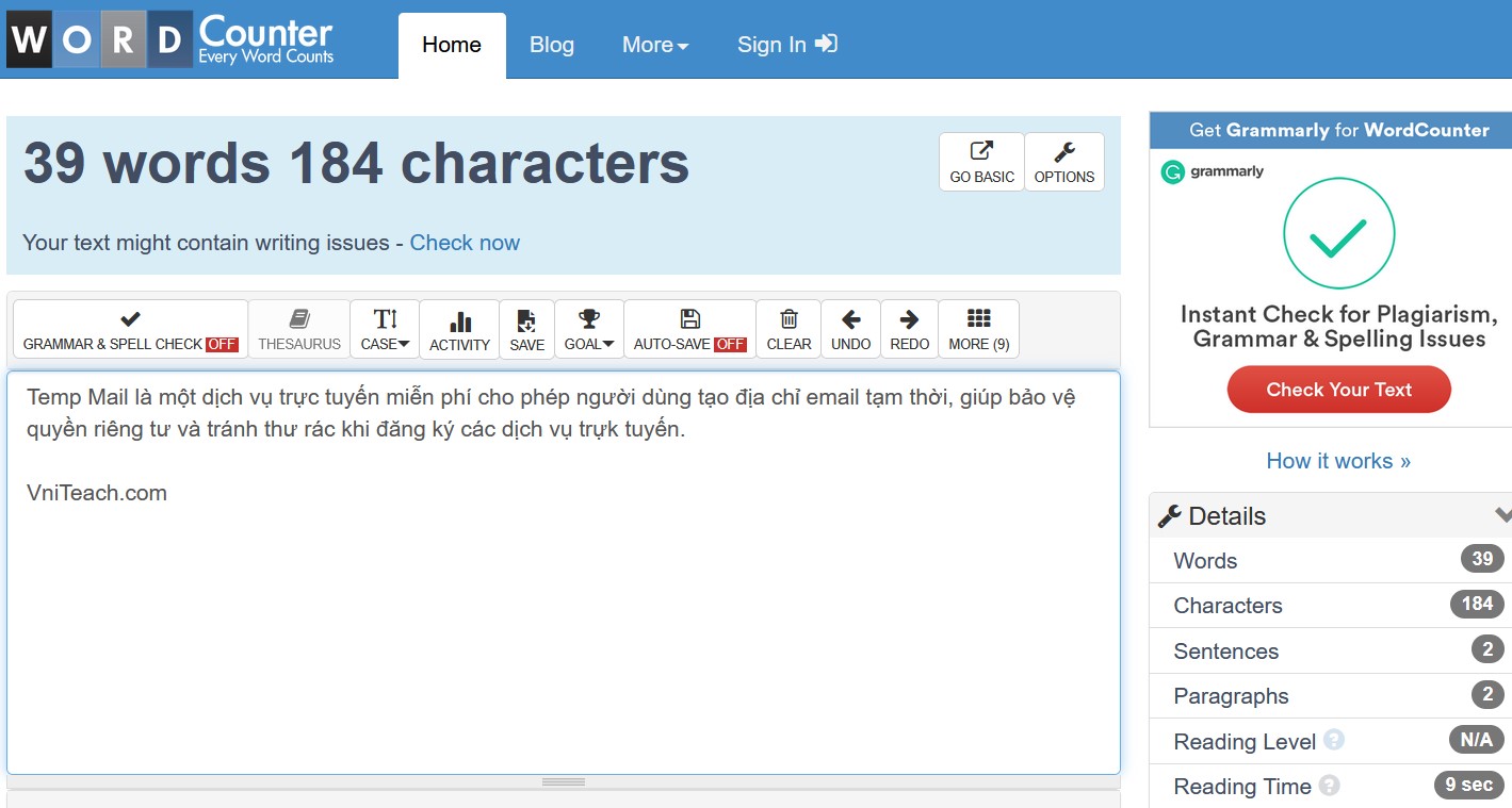 WordCounter – Công cụ đếm số lượng kí tự, từ và phân tích văn bản miễn phí - VniTeach - Giáo ...